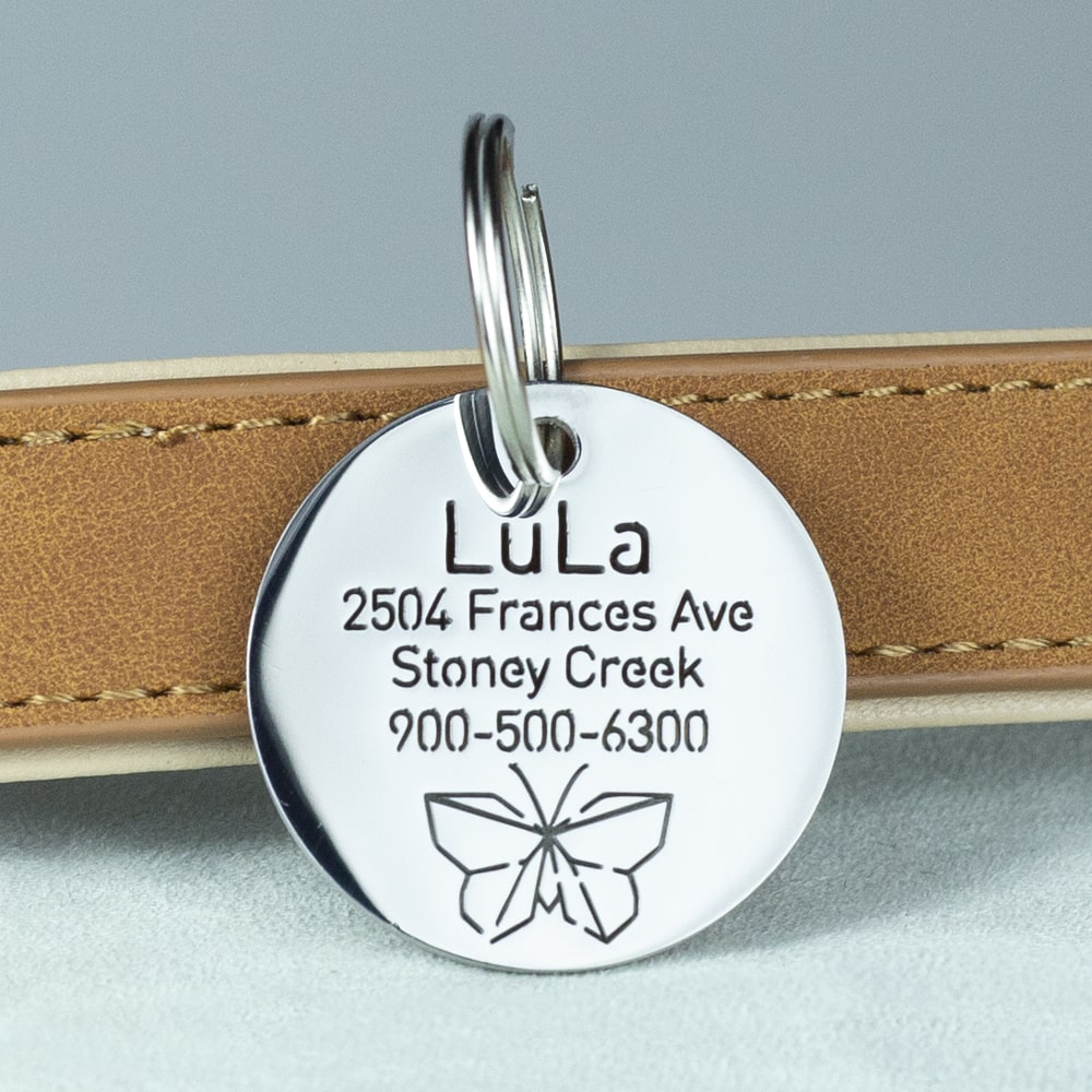 Butterfly Icon Round Dog ID Tag: Graceful and Colorful ID for Your Pet ...