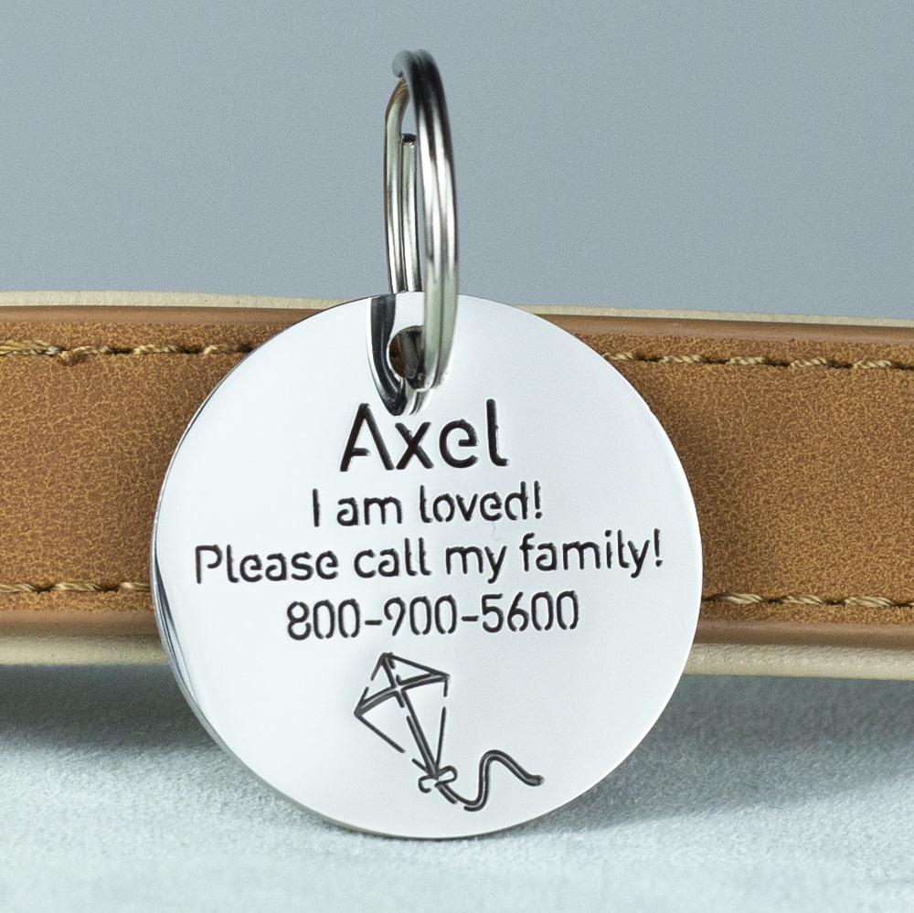 Kite Icon Round Dog ID Tag: Soar with Style on Your Pet’s Collar - Taglec