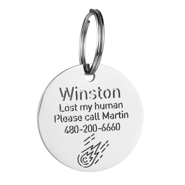 Comet Icon Round Dog ID Tag: Cosmic Elegance for Your Pet's ID - Taglec